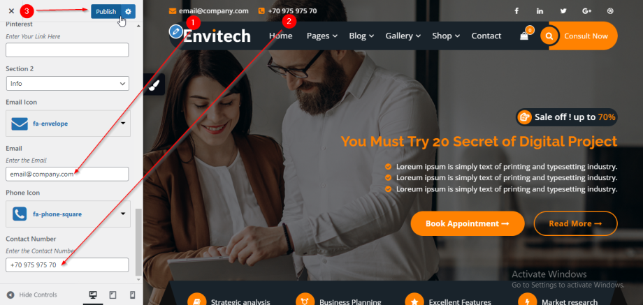 How to Manage Above Header in Envitech Theme ? – Help Desk
